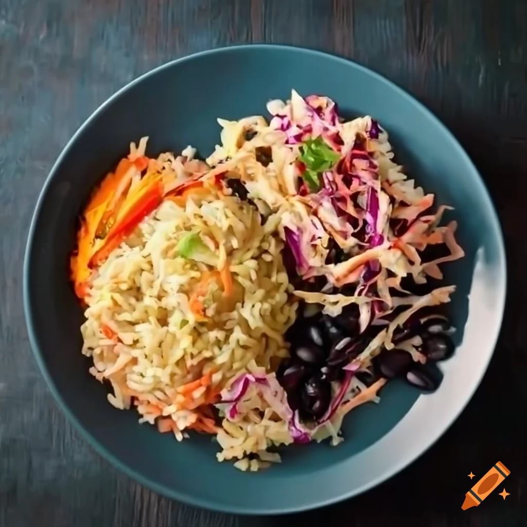 Traditional costa rican rice and black beans with coleslaw side dish on ...