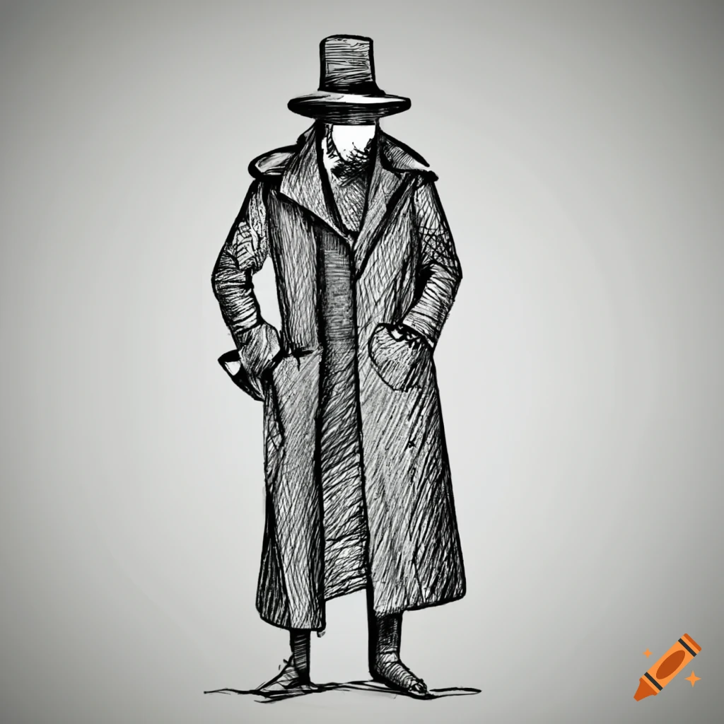 Mysterious spy in trench coat and fedora on Craiyon