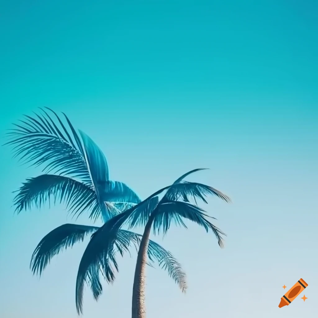 Vibrant minimalist blue and white palm tree design on Craiyon