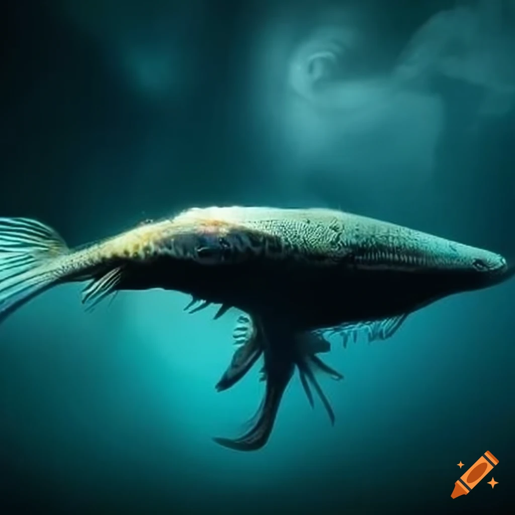 Electric fish in a fiery underworld environment on Craiyon