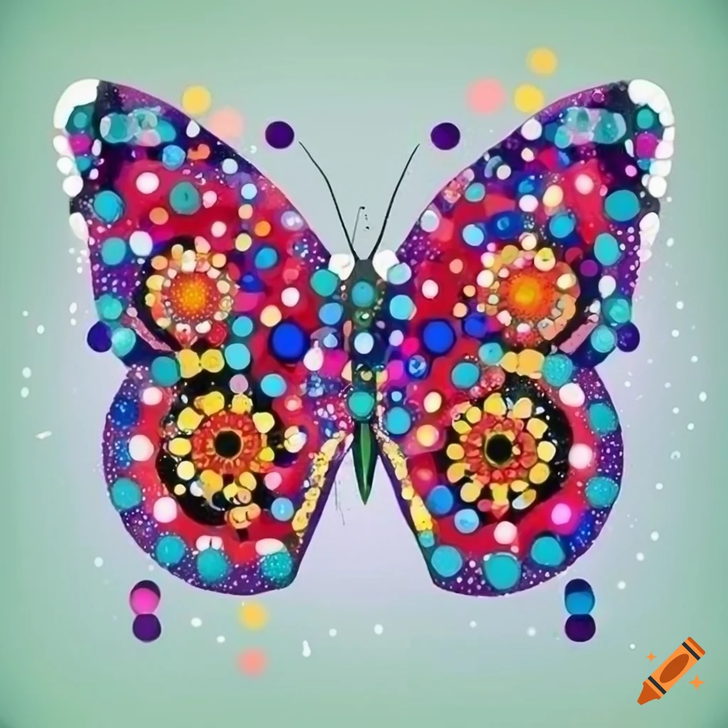Colorful dot art illustration of a butterfly on Craiyon
