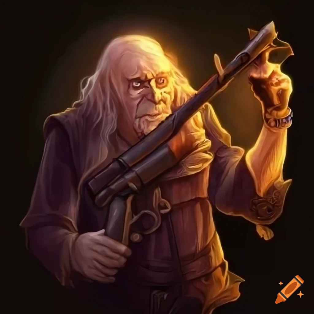 Old wizard holding a revolver on Craiyon