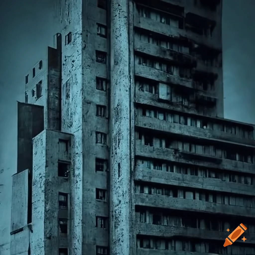 Brutalist concrete x-ray megastructure with a hospital facade and ...