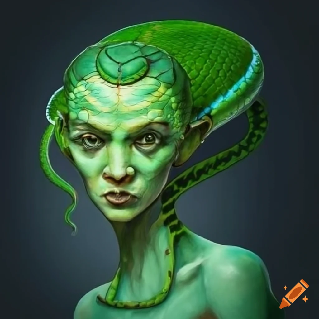 Portrait of a green snake person on Craiyon