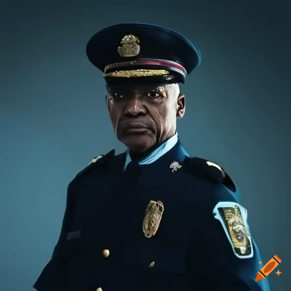 Powerful police chief looking at the camera on Craiyon