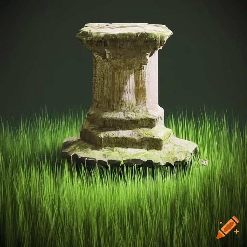 Underground ancient pedestal surrounded by grass on Craiyon