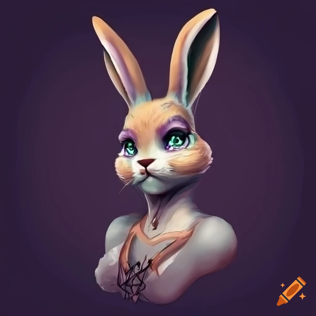 Furry feminine anthropomorphic rabbit with facial scars in a fantasy ...