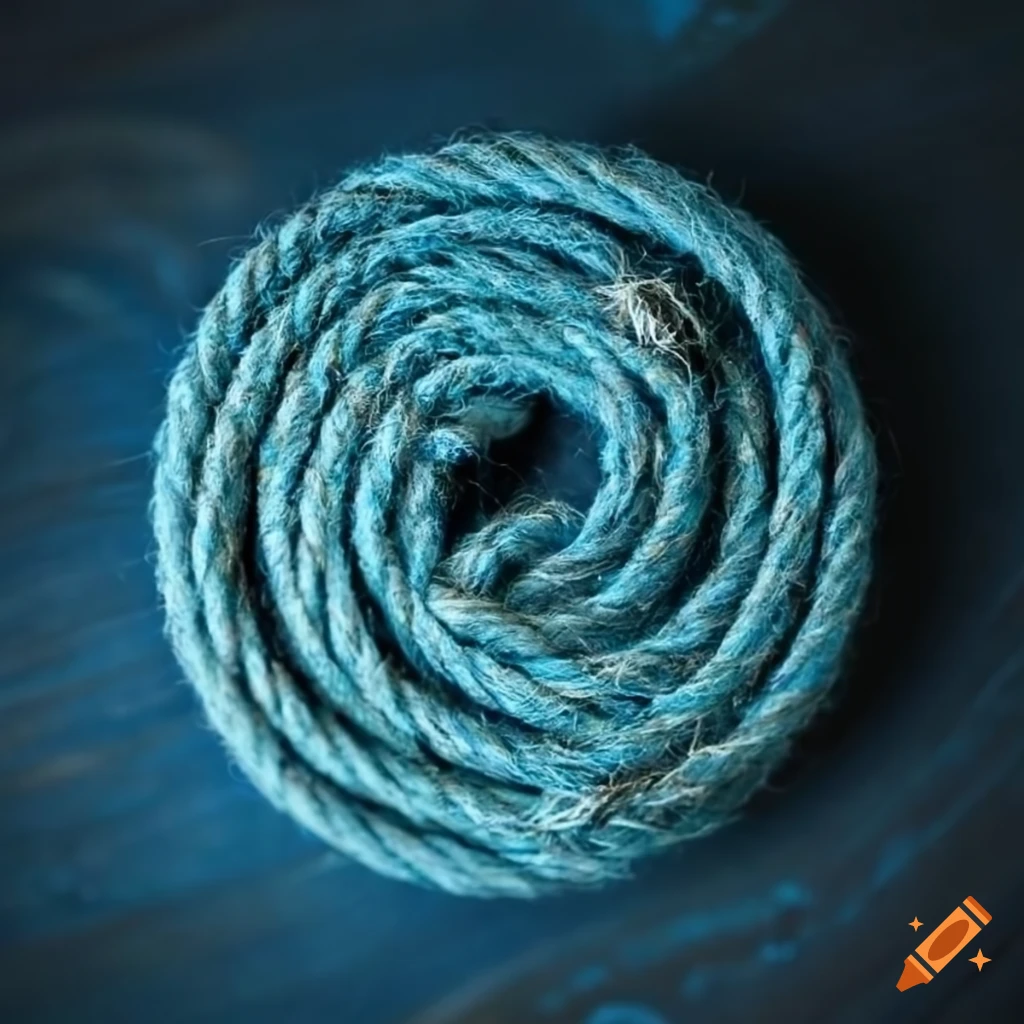 Brown hemp rope with knots glowing in blue color on Craiyon