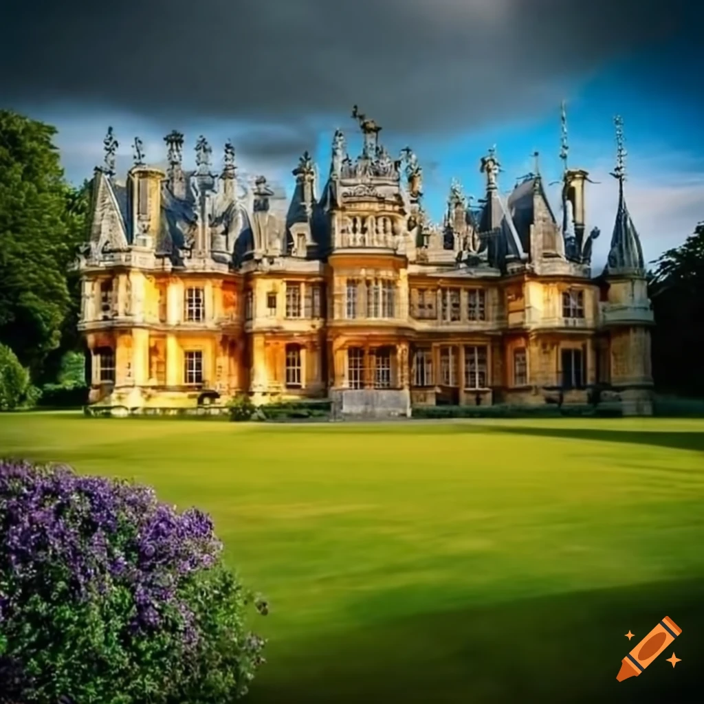 Waddesdon Manor, a stunning English house with lush landscapes on Craiyon