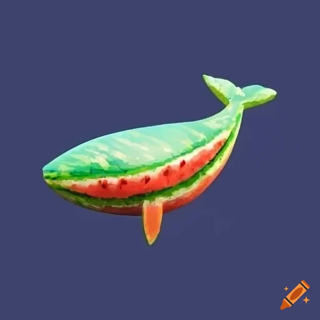 Watermelon shaped like a baleen whale flying in the sky on Craiyon
