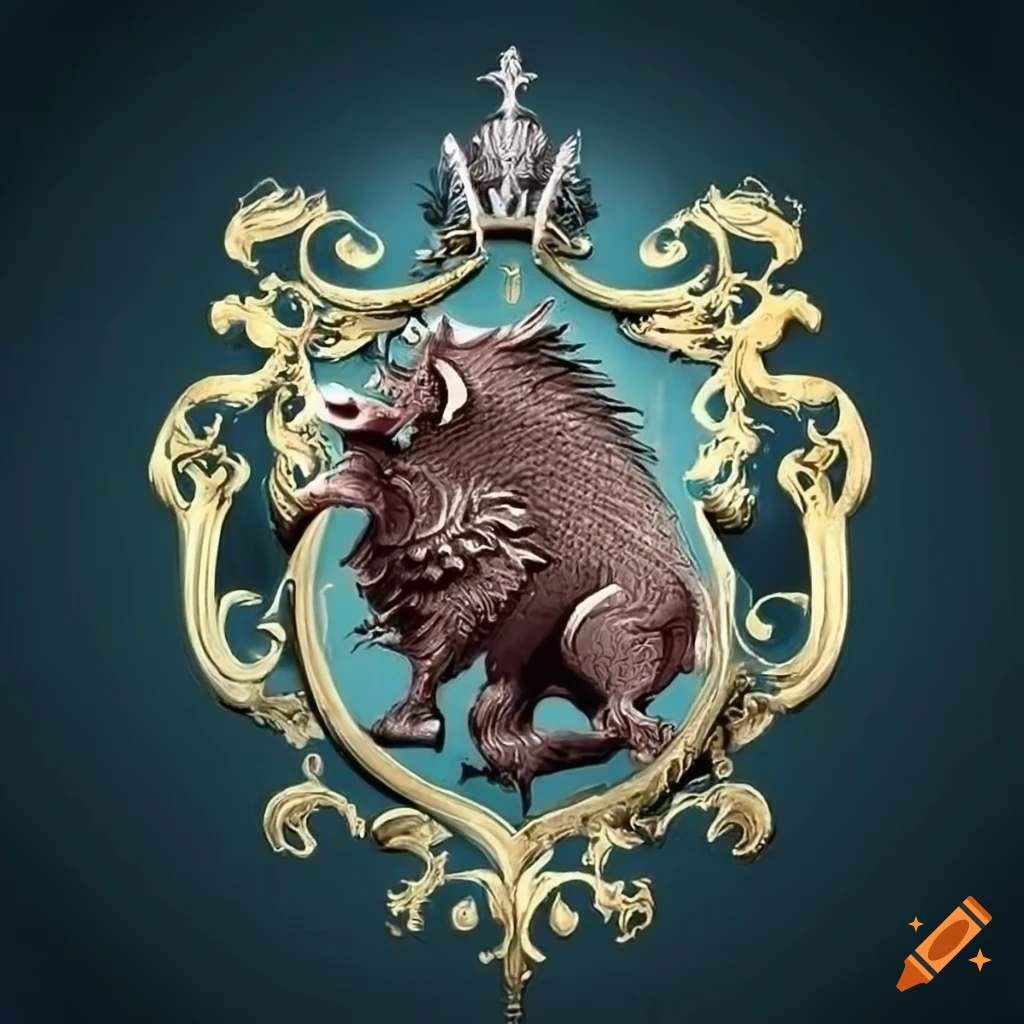 Antique noble crest design with a strength symbol of a boar on Craiyon