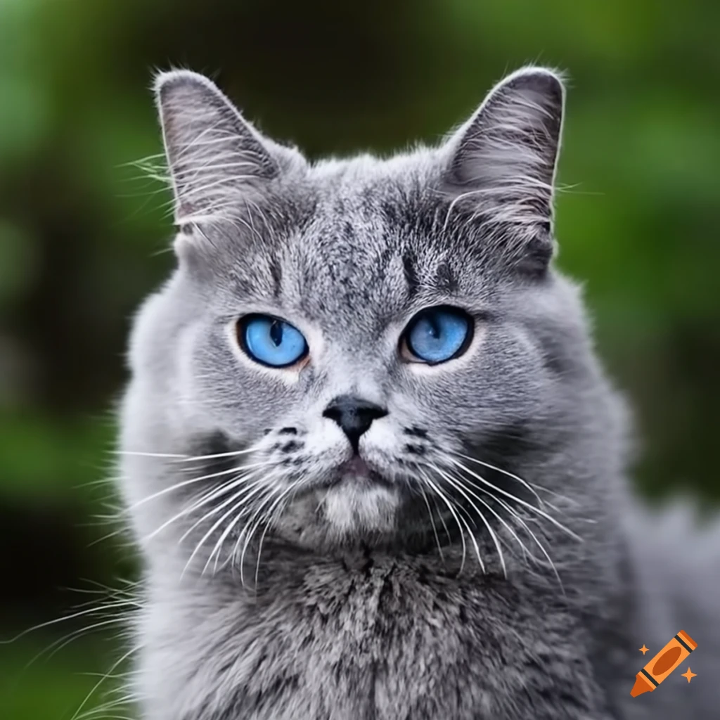 Fluffy blue cat with blue eyes on the street on Craiyon