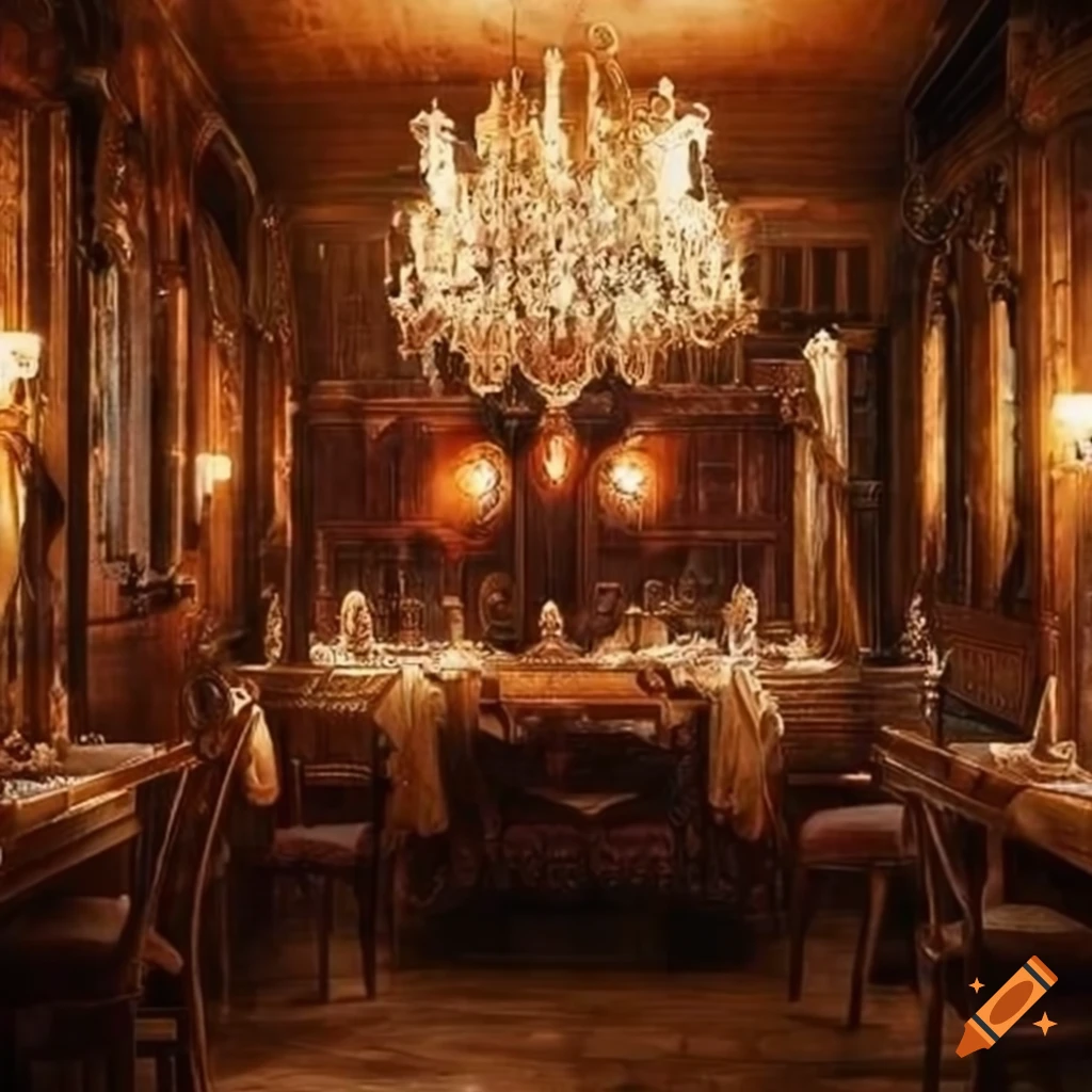 Restaurant interior design in medieval style on Craiyon