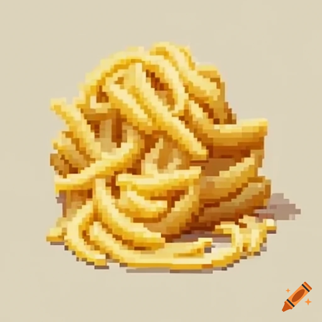 Pixel art depiction of plain pasta on Craiyon