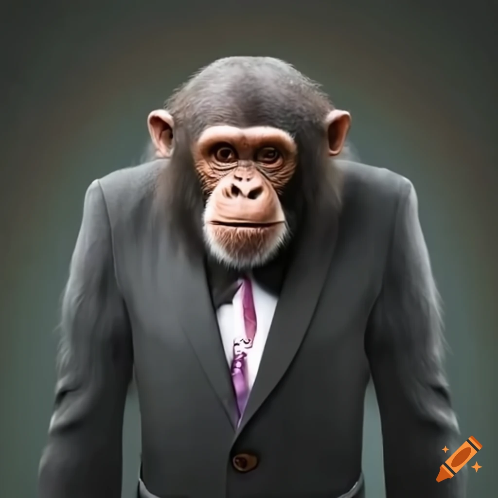 Chimp in business suit giving speech in parliament on Craiyon