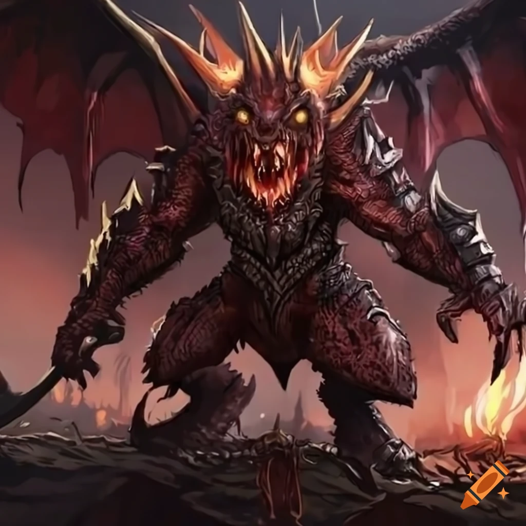 Armored beast-lord leading scary creatures into battle on Craiyon