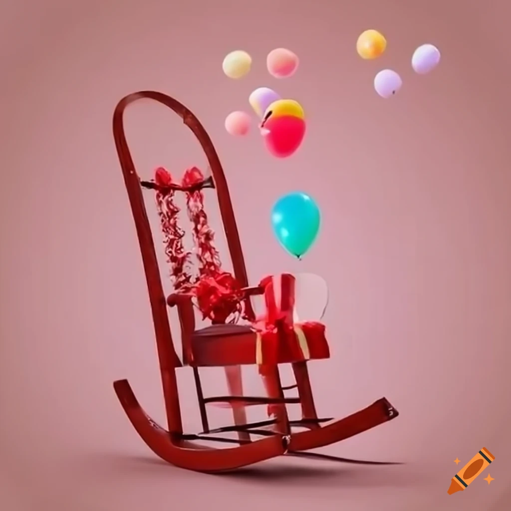 Gift rocking chair with small balloons and candle on Craiyon