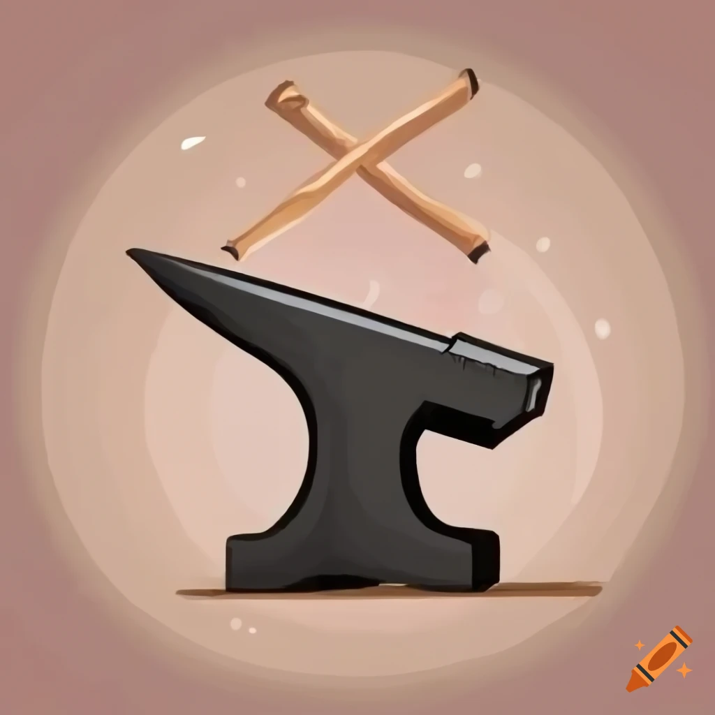 Anvil in front of crossed hammers in a cartoon style on Craiyon