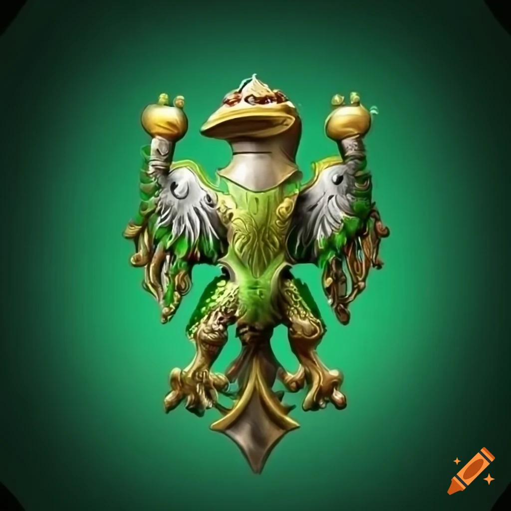 Green chivalric coat of arms with crossed fists for Frog Kingdom FORG ...