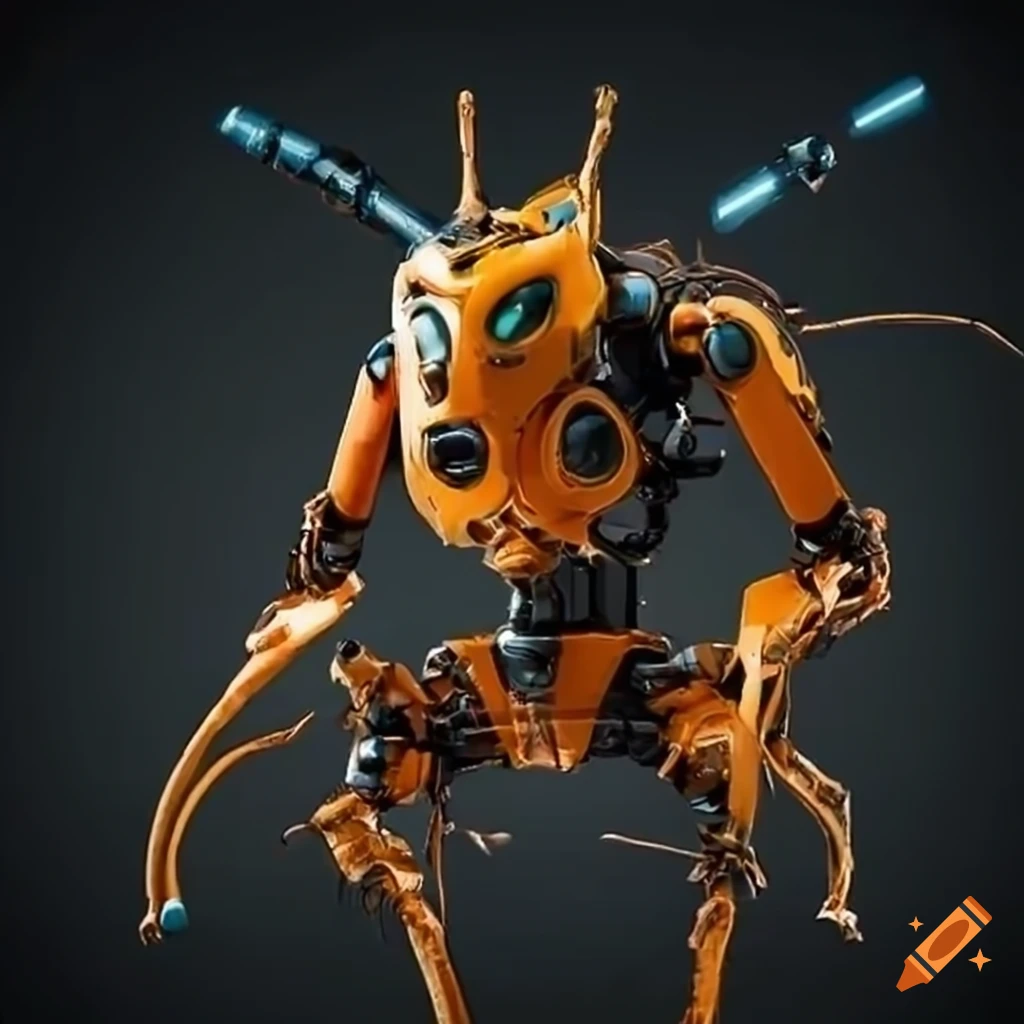Intricately detailed robotic wasp ready for battle on Craiyon