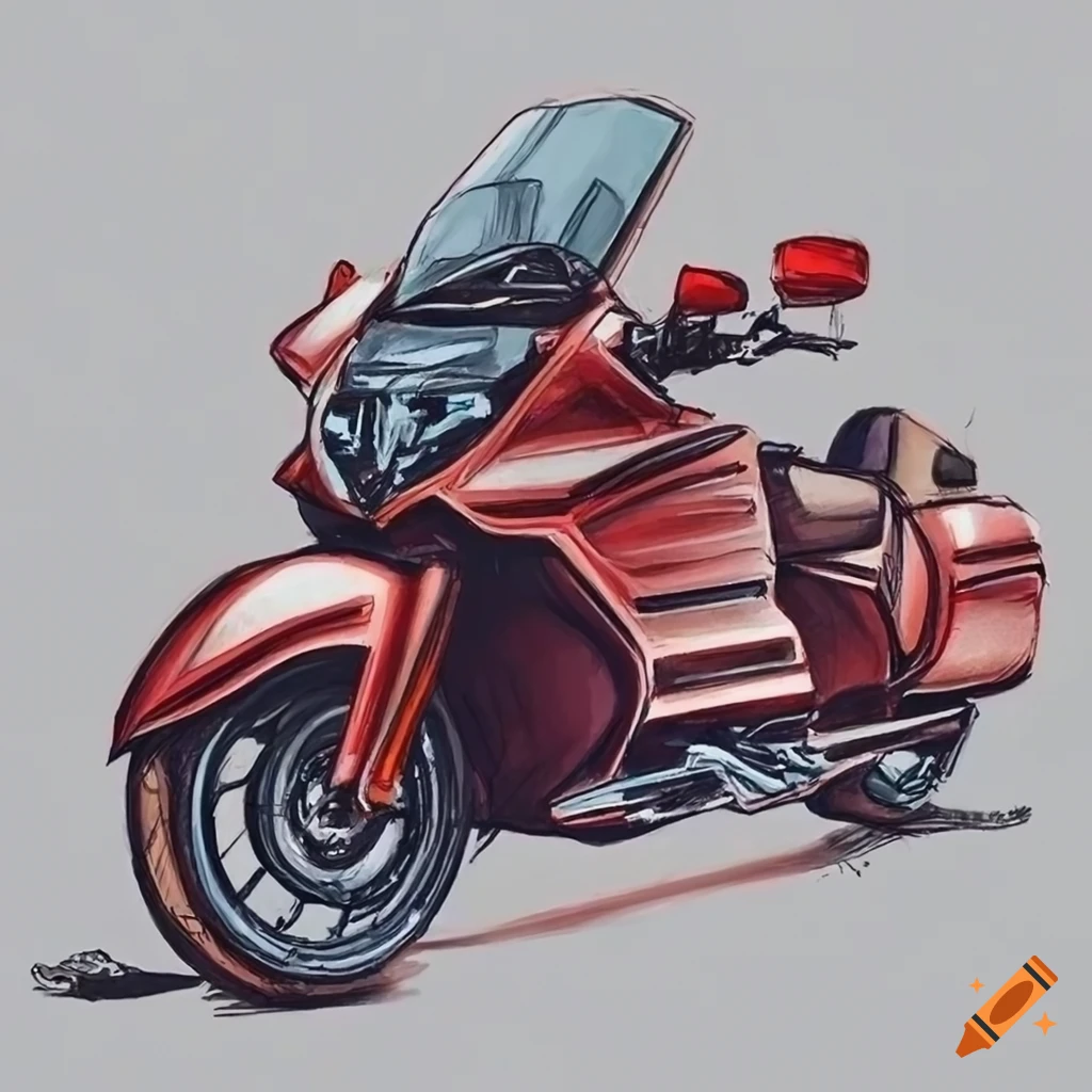 Sketch of a Honda Goldwing motorcycle on Craiyon