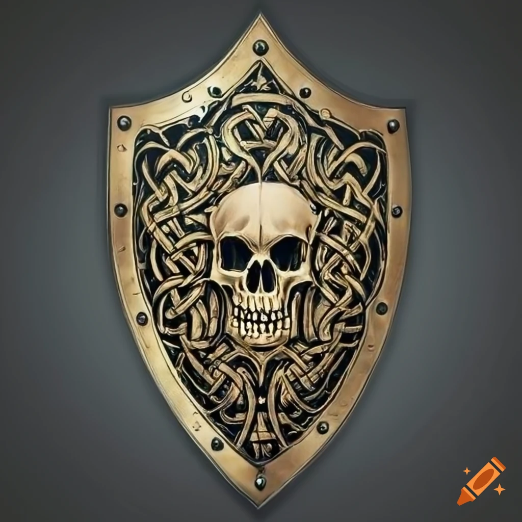 Intricate gothic shield with celtic patterns and skull design on Craiyon