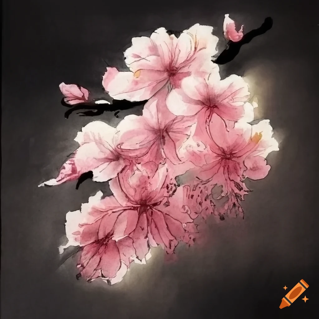 Chinese ink painting of sakura blossoms on Craiyon