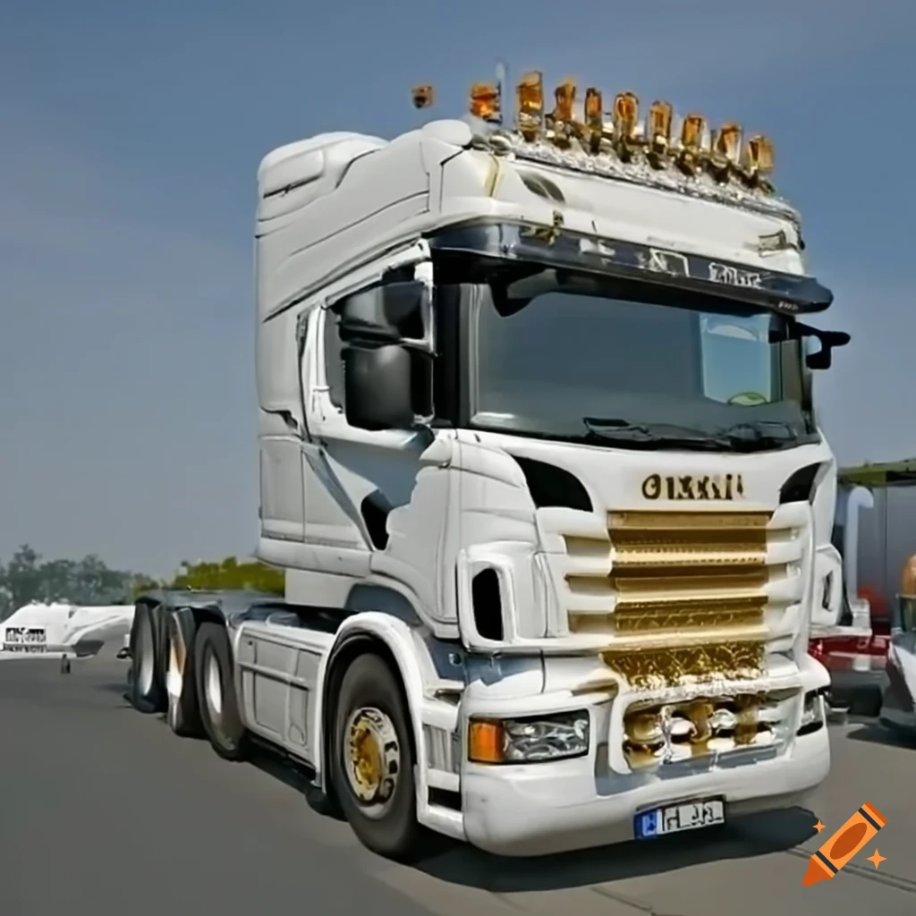 White scania truck with gold star markings on Craiyon