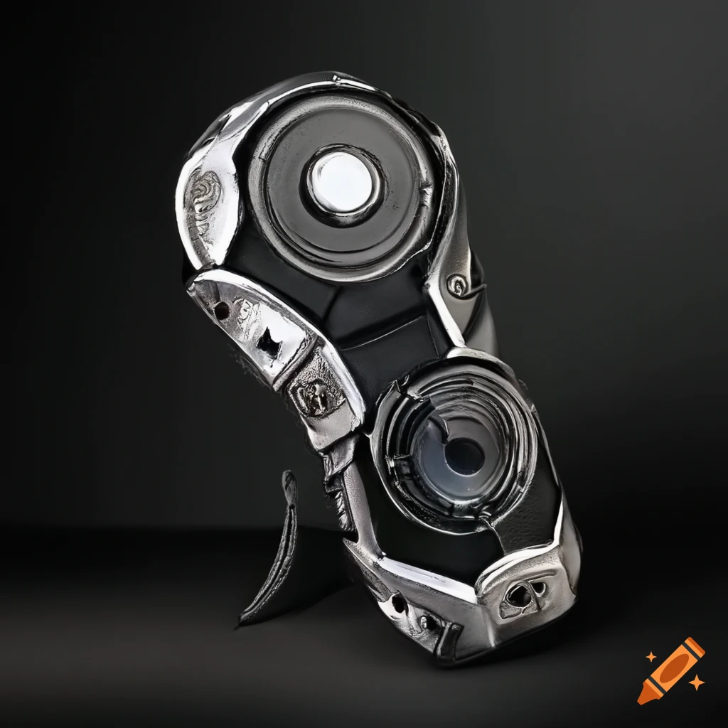 Black and silver high-tech gauntlet with circle dial on Craiyon