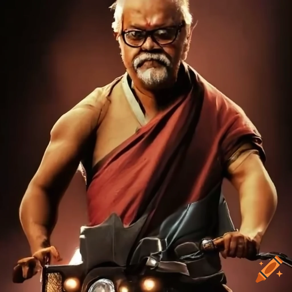 Sanjay mishra riding a bike on Craiyon