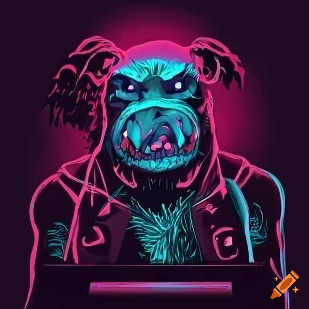 Angry pandawolf with neon effect in a retro gamer computer setting on ...