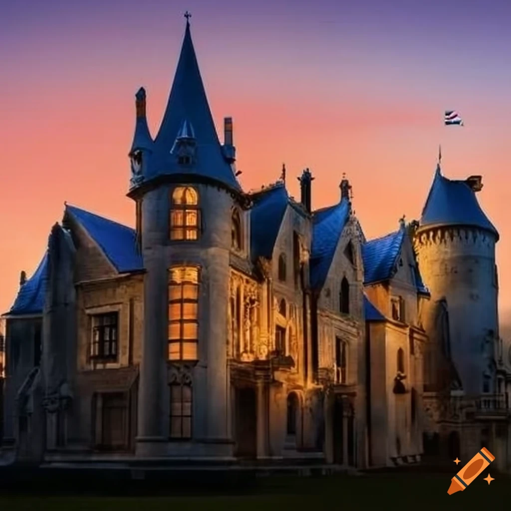 Gothic castle mansion with a pool on Craiyon
