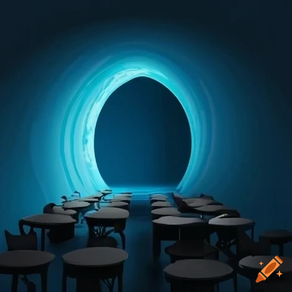 Classroom with oval portal in the middle on Craiyon