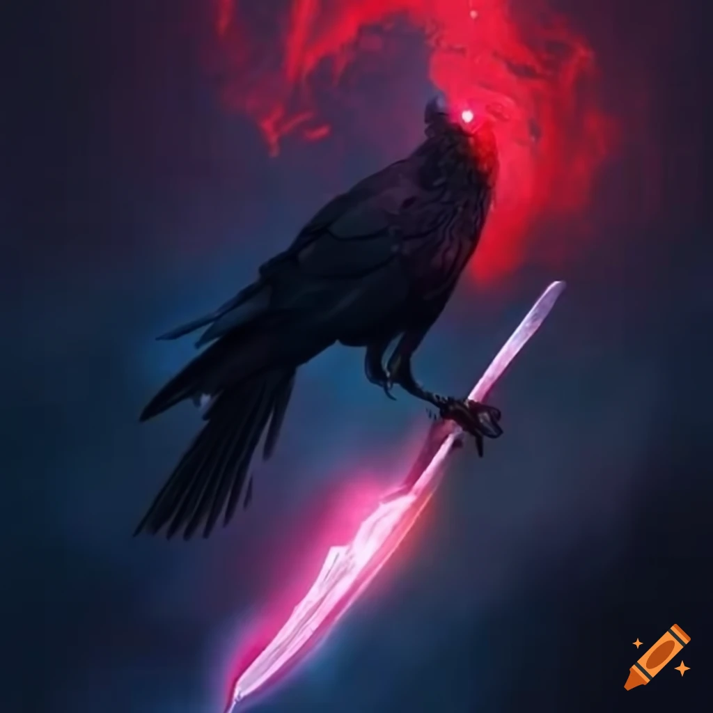 Crow wielding a glowing red sword on Craiyon