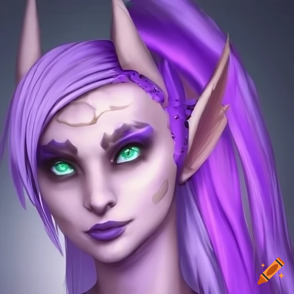 Mythical shadow humanoid with light purple skin and pointy ears on Craiyon