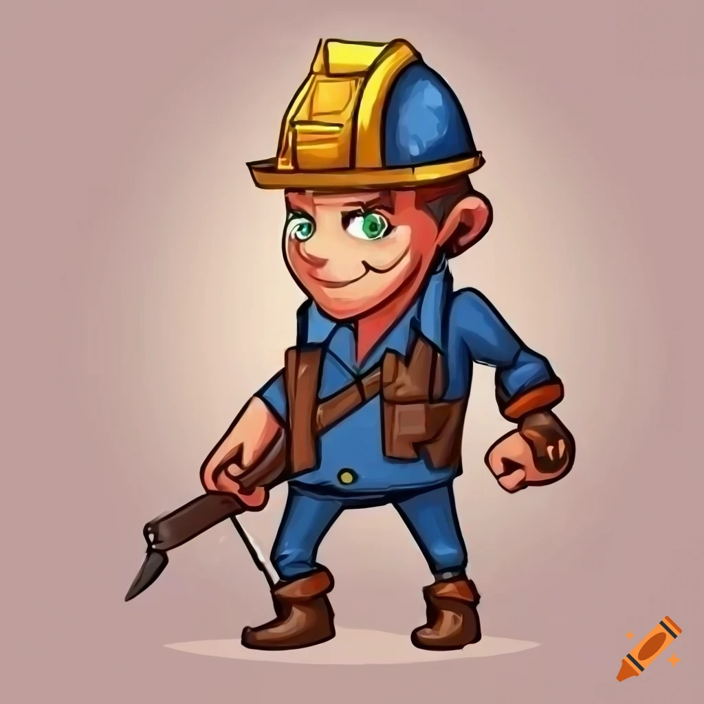 2d cartoon miner character on Craiyon