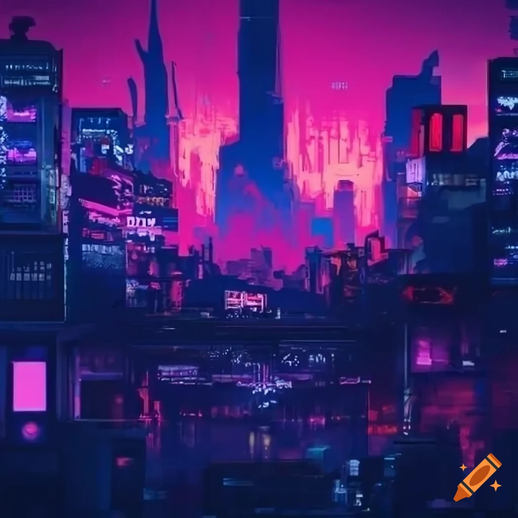 Neon red cyberpunk landscape on Craiyon
