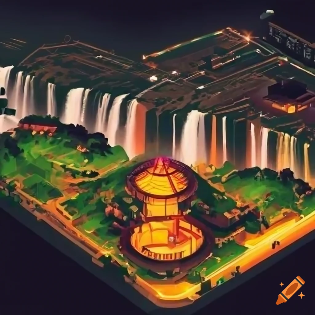Isometric night view of foz do iguaçu city layout on Craiyon