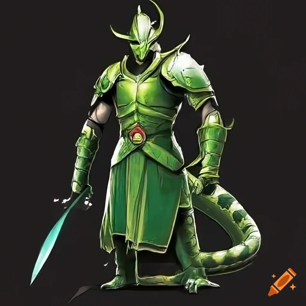 Green snake knight warrior on Craiyon