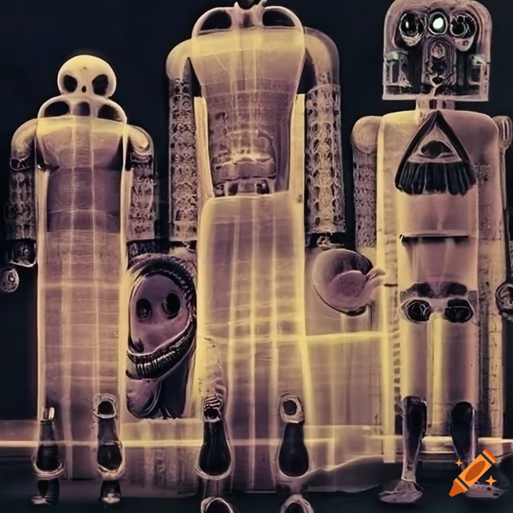 1920s x-ray of alien robots in an ice cream store on Craiyon