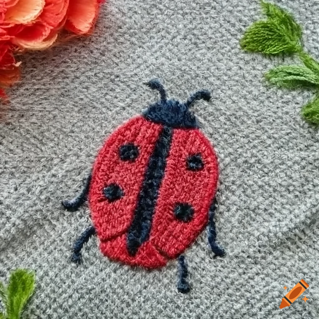 Ladybug embroidery on a sweater on Craiyon