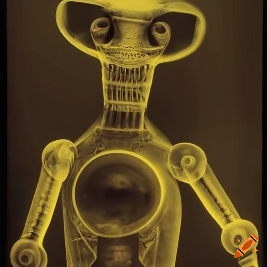 Vintage 1920s x-ray of alien robots in an ice cream store on Craiyon
