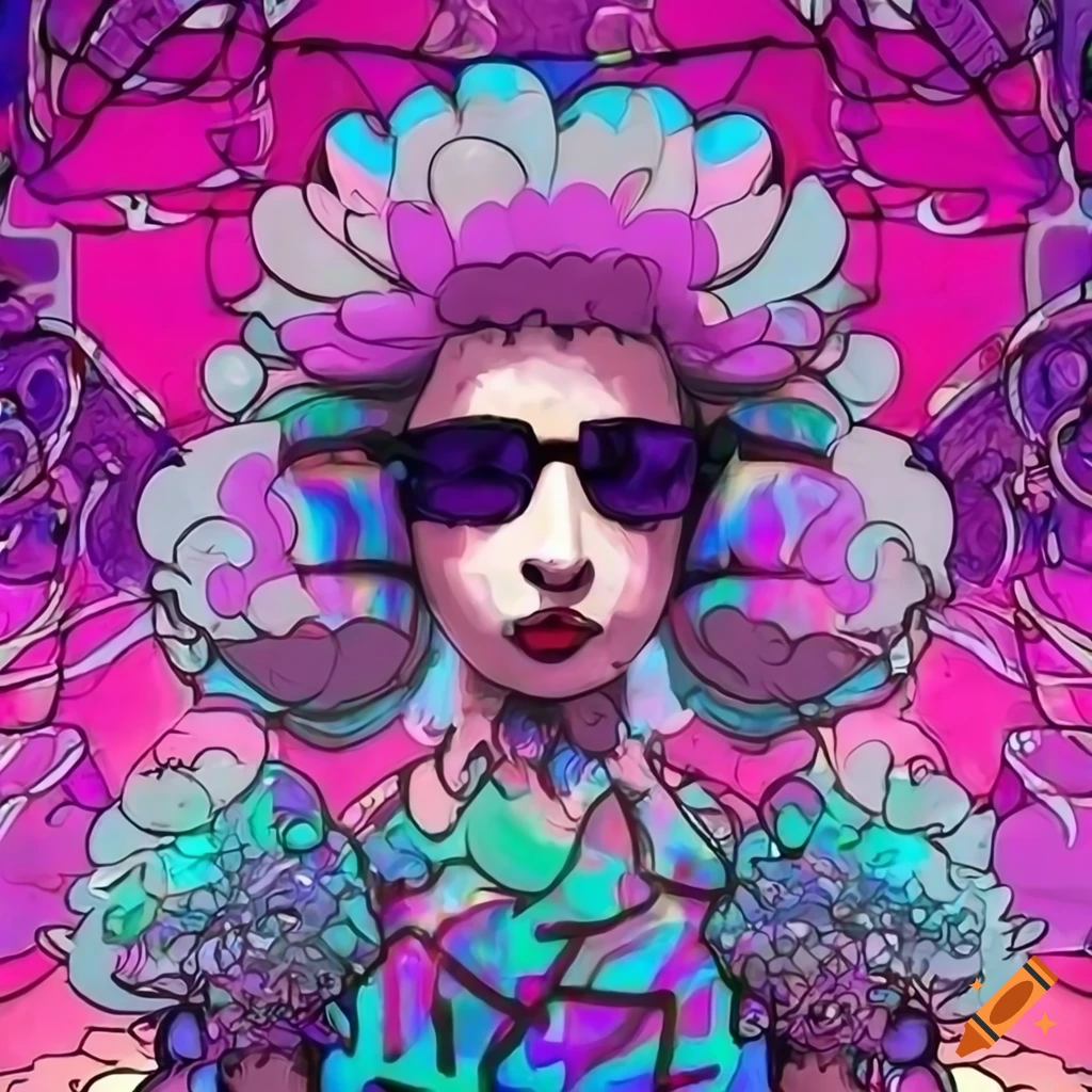 Pink and purple punk poodle in stained glass graffiti style with ...