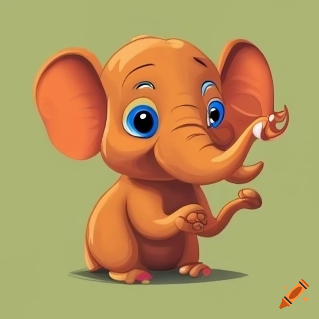 Young orange cartoon elephant on Craiyon