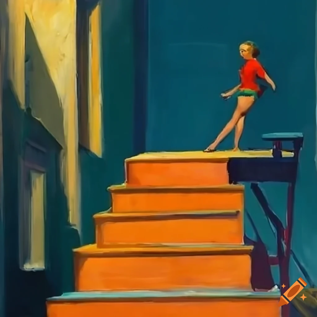 Girl climbing stairs of a diving board inspired by Edward Hopper on Craiyon