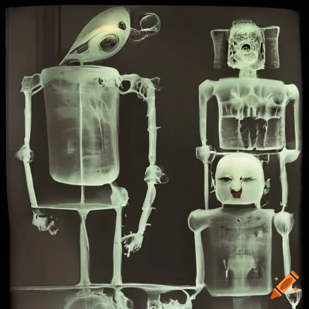 1920s x-ray of alien robots in an ice cream store on Craiyon