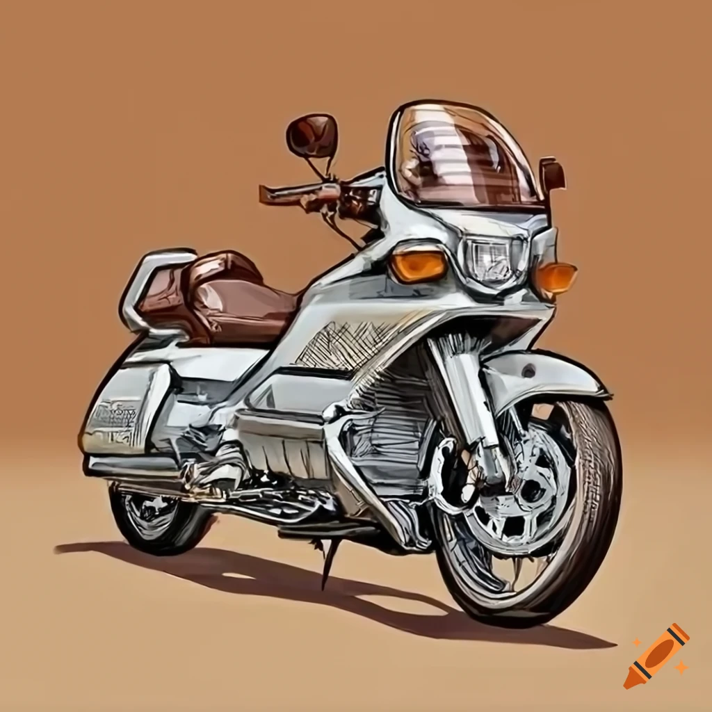 Hand-drawn artwork of a honda goldwing motorcycle on Craiyon
