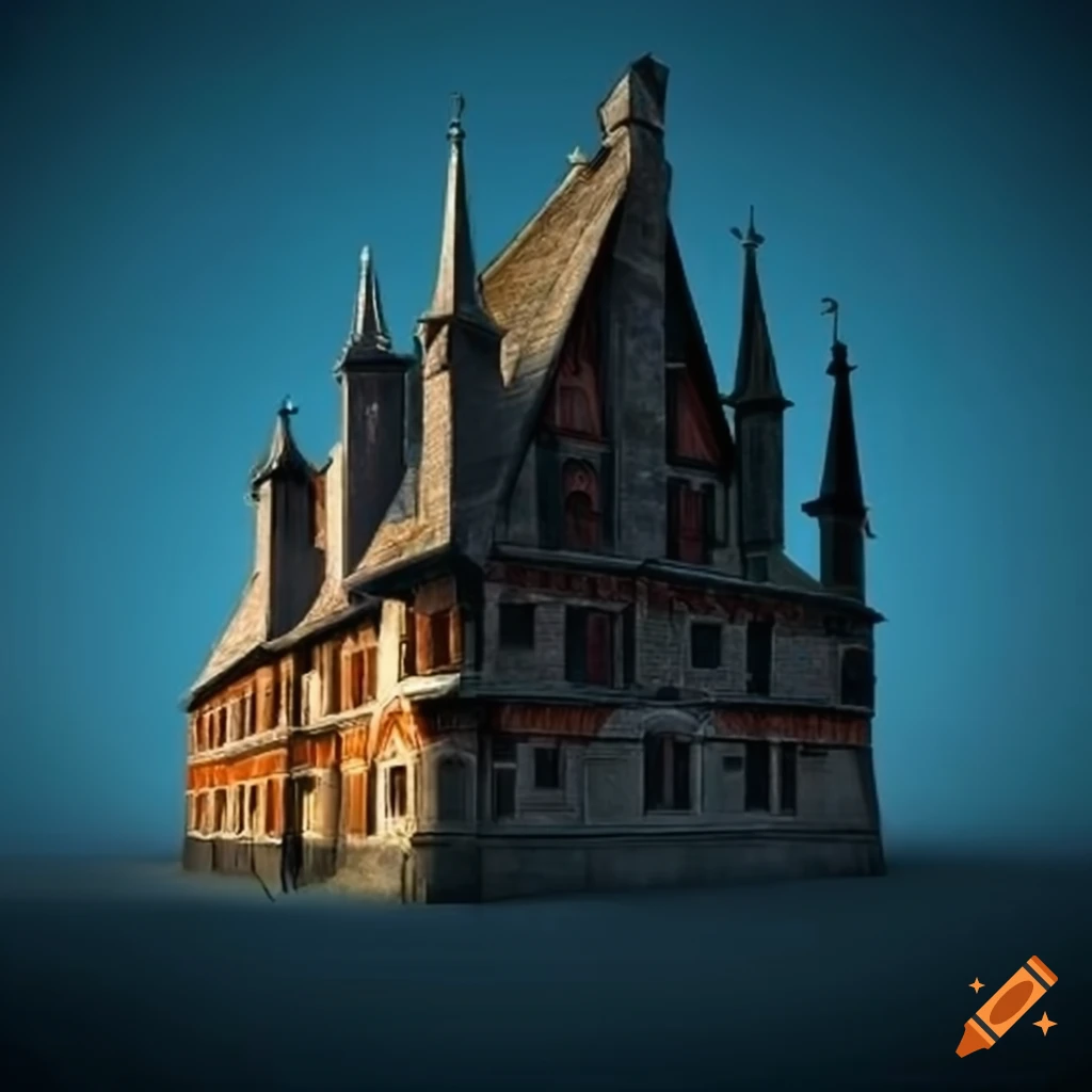 Medieval guild/town hall with wooden pillars and grand entrances on Craiyon