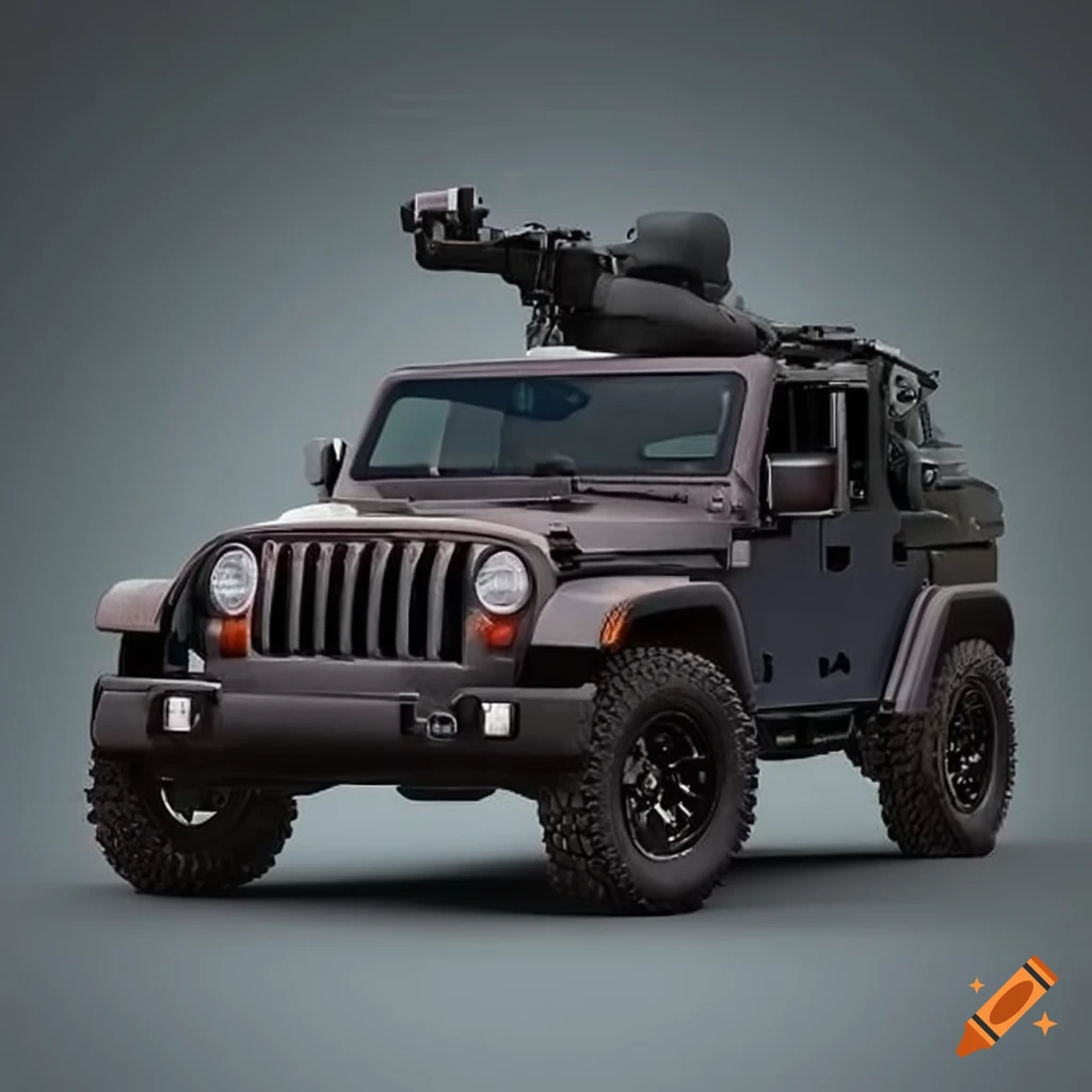 Jeep with mounted turret on Craiyon