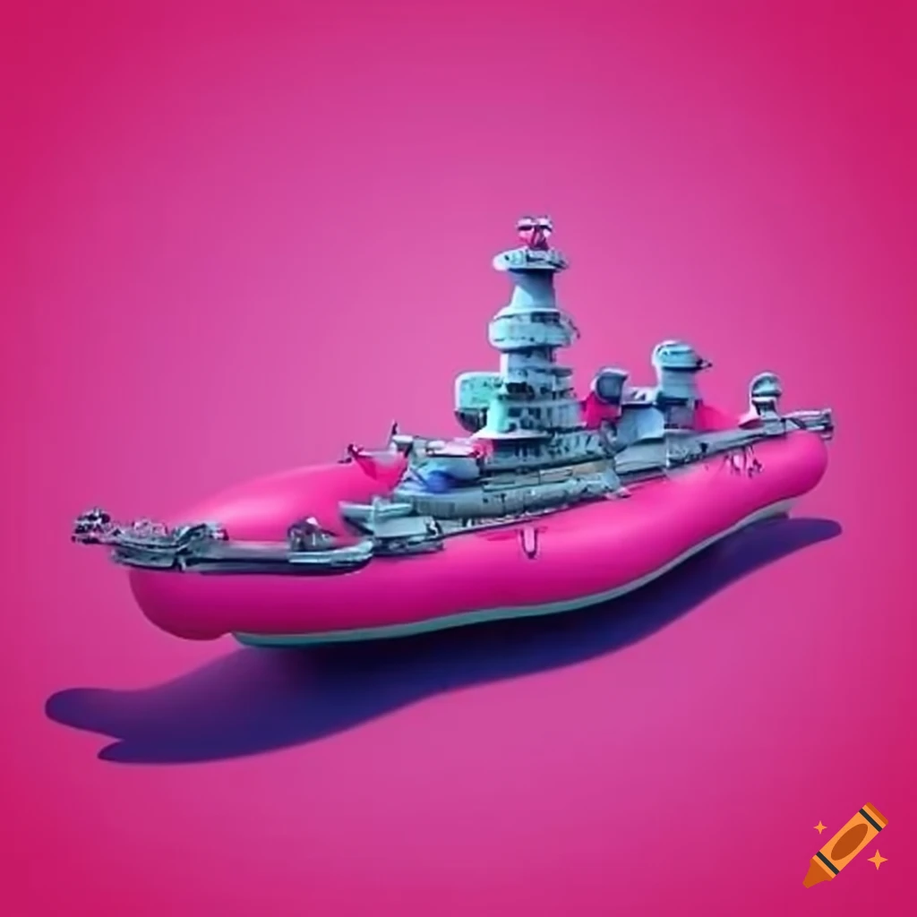 Pink inflatable battleship with cannons on Craiyon